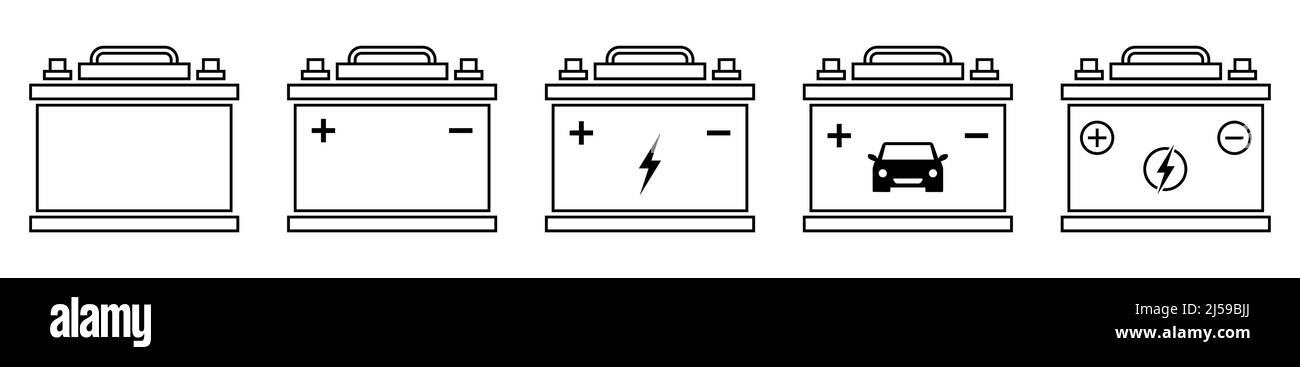 Car battery line icons. Auto battery symbol. Vector illustration ...