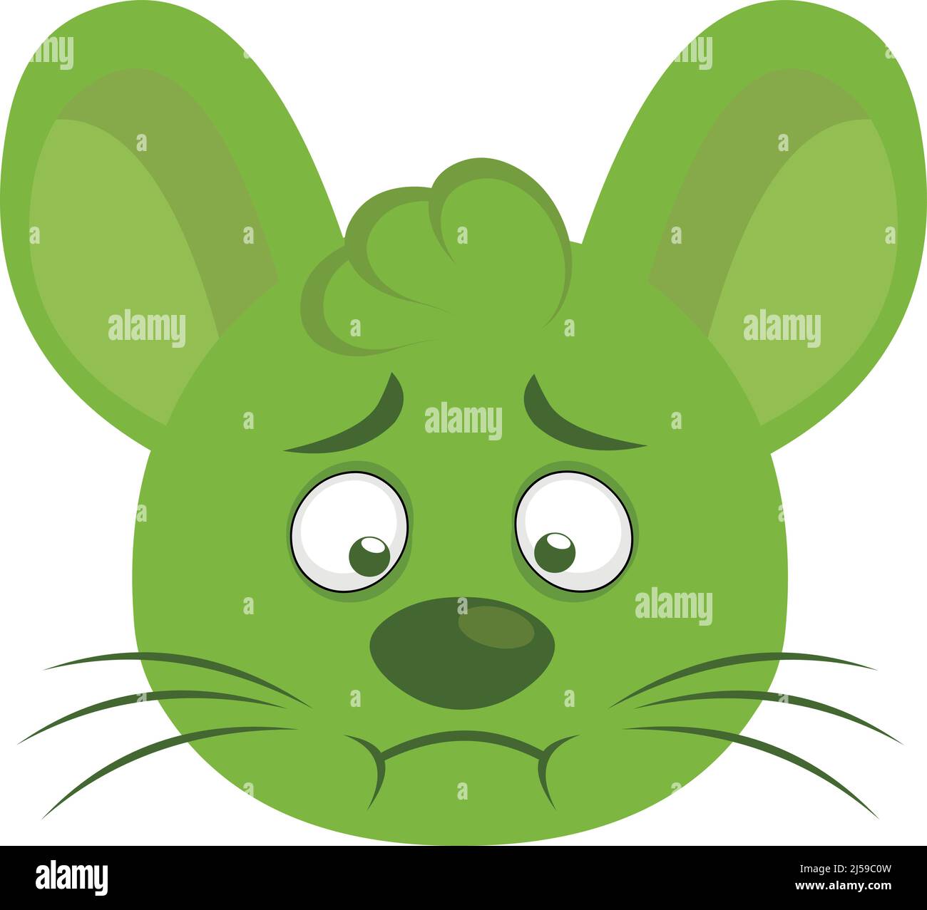 Vector illustration of cartoon mouse face with a green color of nausea ...