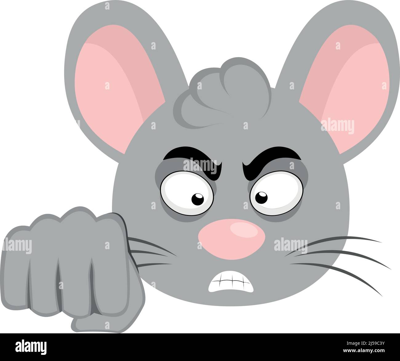 Vector illustration of the face of a cartoon mouse rodent with an angry ...
