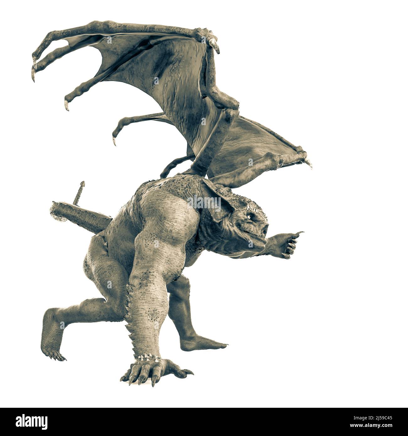 gargoyle is on the flor ready to attack side view, 3d illustration ...