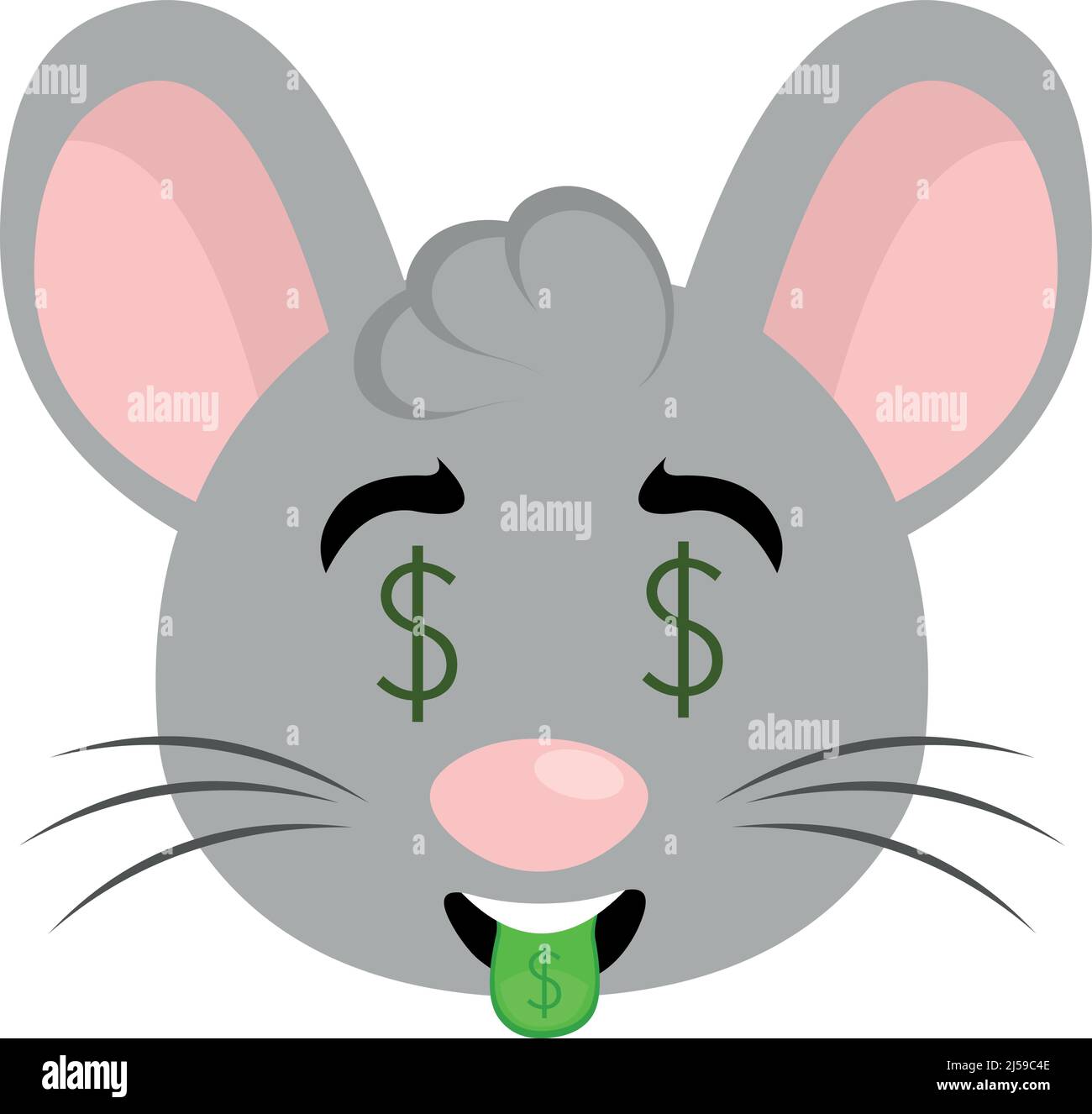Vector illustration of a cartoon mouse face with eyes and tongue with ...