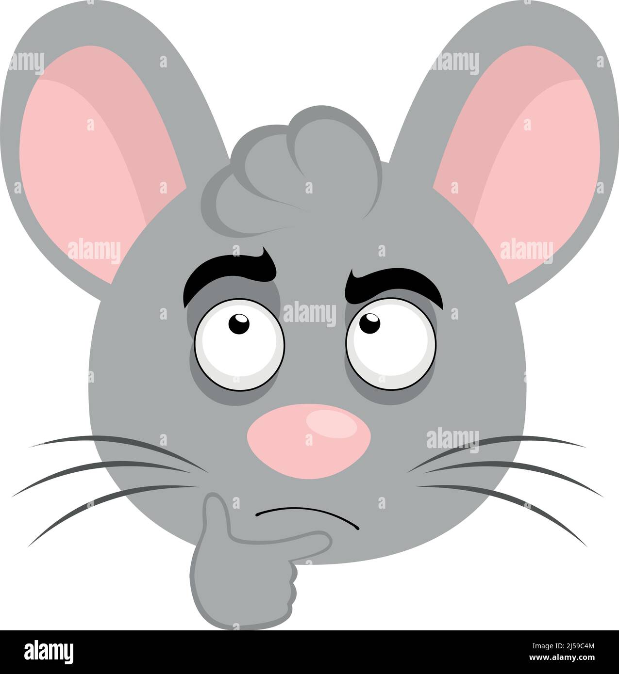 Vector illustration of a cartoon mouse face with a thinking or doubt ...