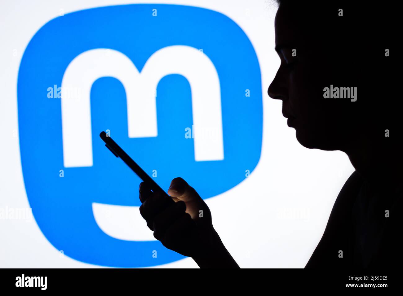 In this photo illustration the Mastodon logo seen in the background of ...