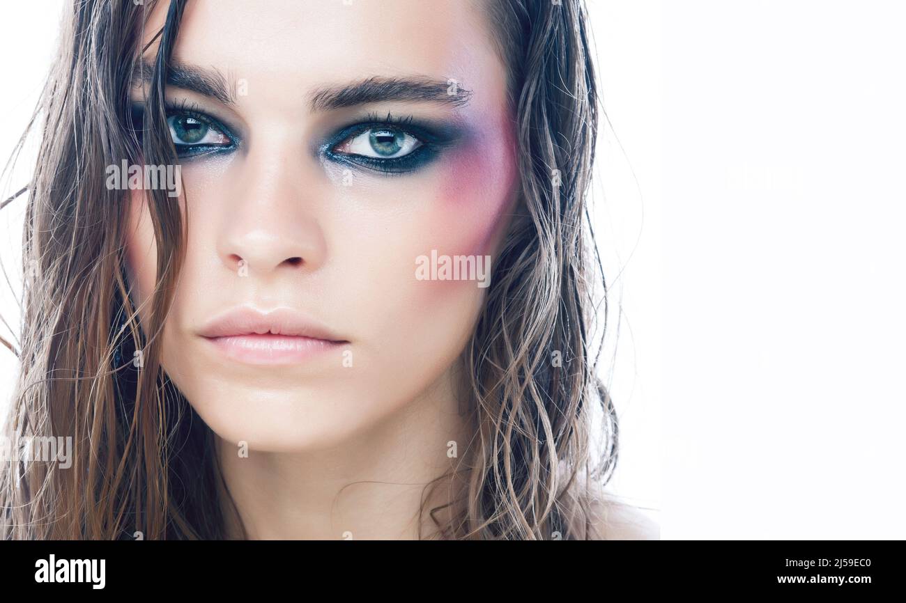 young pretty caucasian girl with fashion style makeup bright col Stock ...