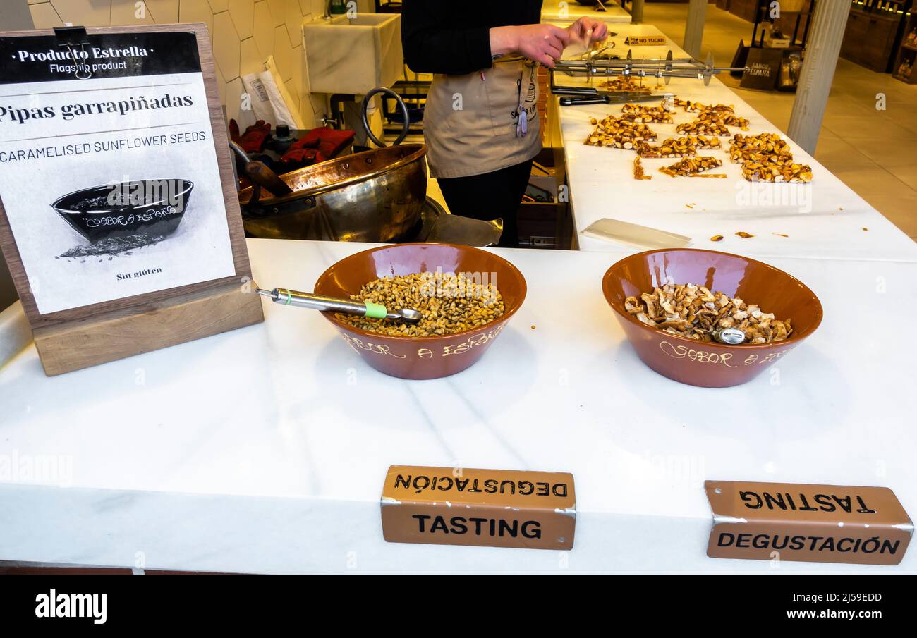 Sabor a España, pipas degustation sample samples on display in shop ...