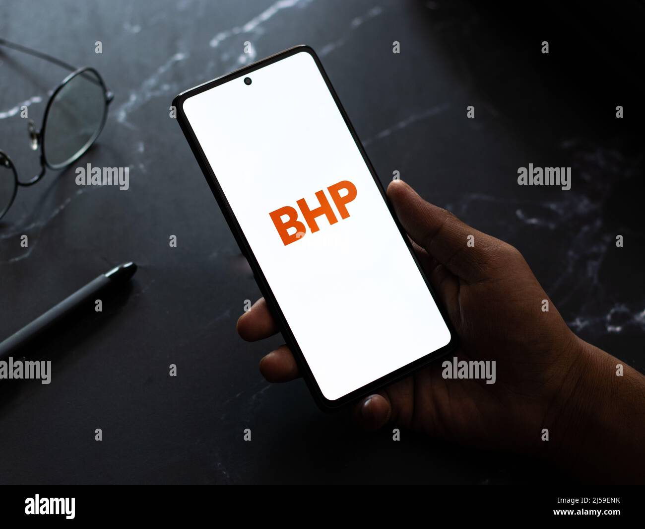 West Bangal, India - April 20, 2022 : BHP logo on phone screen stock ...
