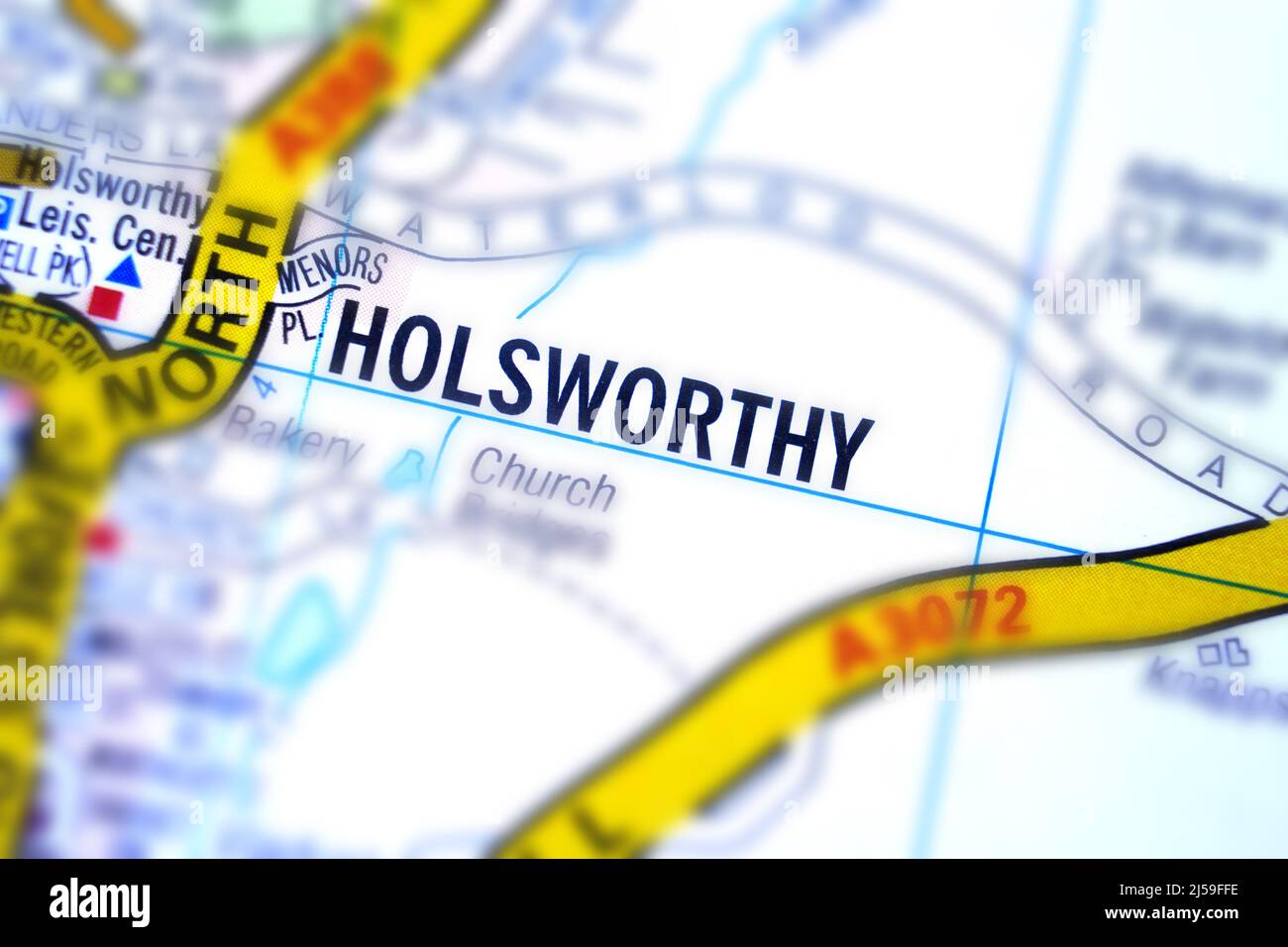 Holsworthy village - Devon, United Kingdom colour atlas map town name ...