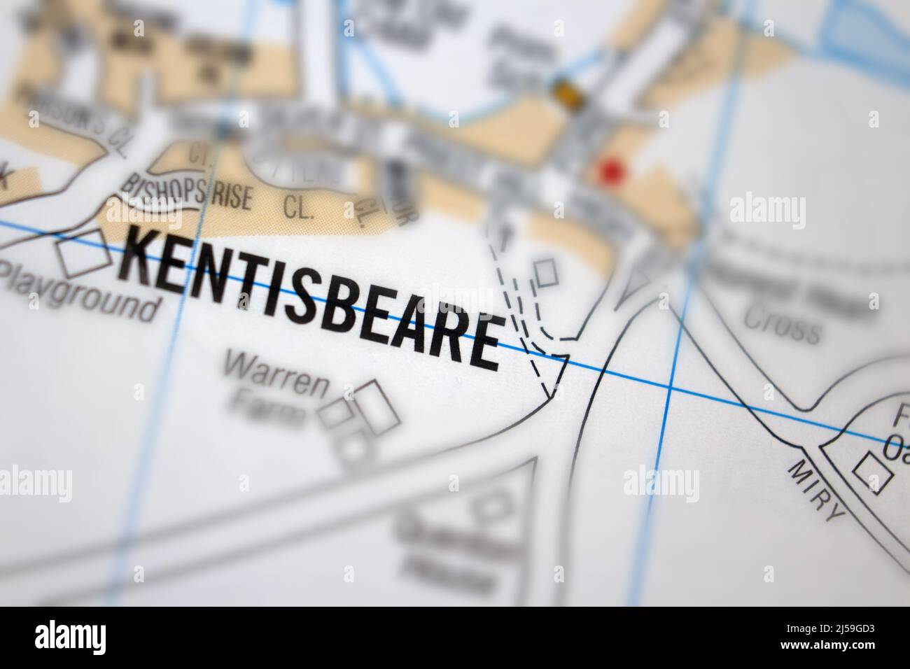 Kentisbeare village - Devon, United Kingdom colour atlas map town name ...