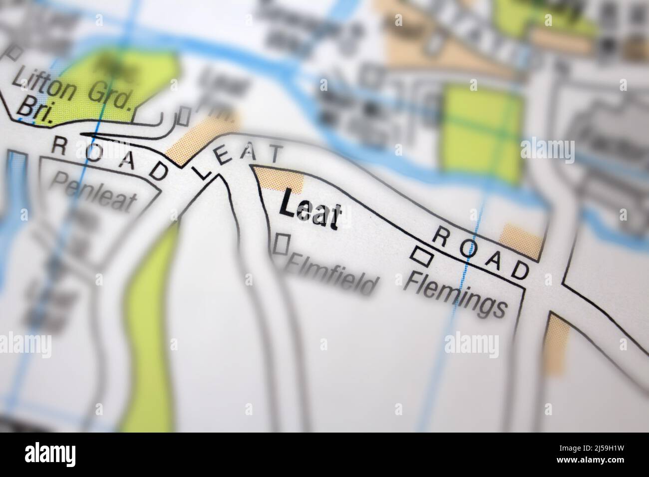 Leat village - Devon, United Kingdom colour atlas map town name Stock ...