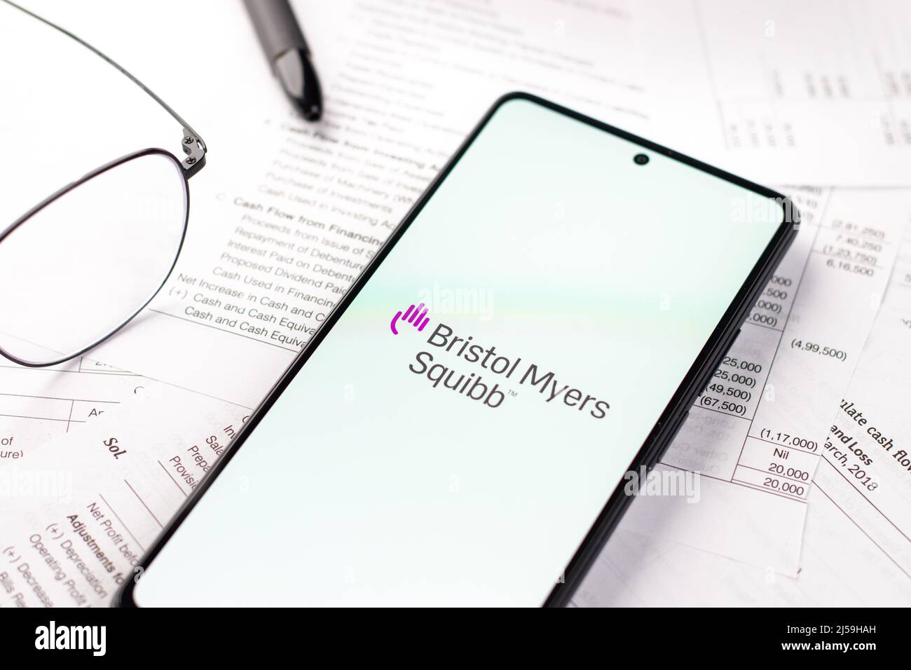 West Bangal, India - April 20, 2022 : Bristol Myers Squibb logo on ...