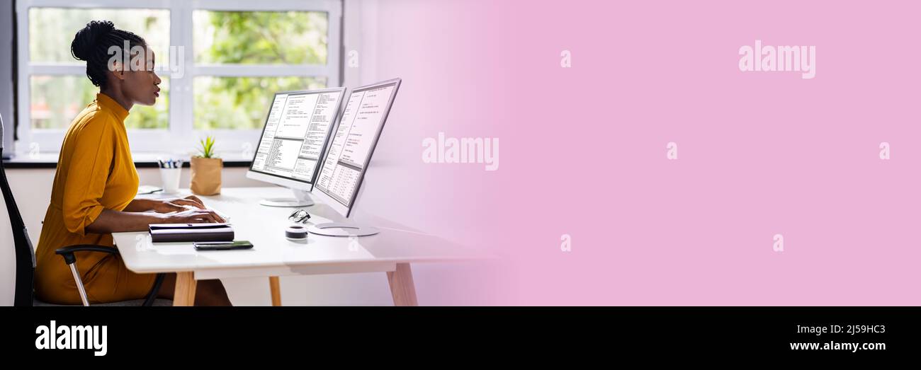 African American Programmer Woman Coding On Computer Stock Photo - Alamy