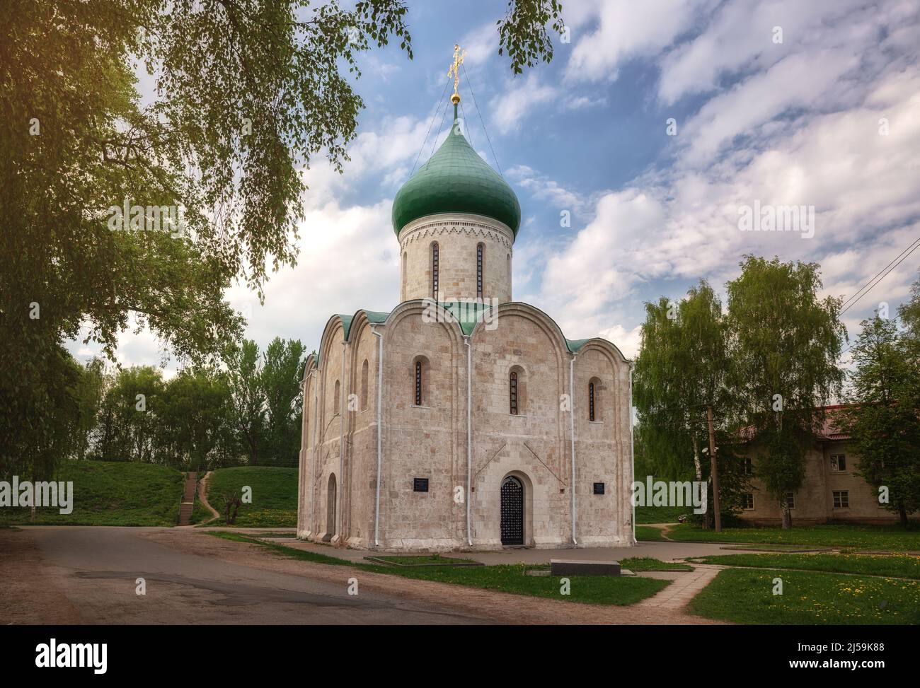 Ancient white stone church of the 12th century. Cathedral of the ...