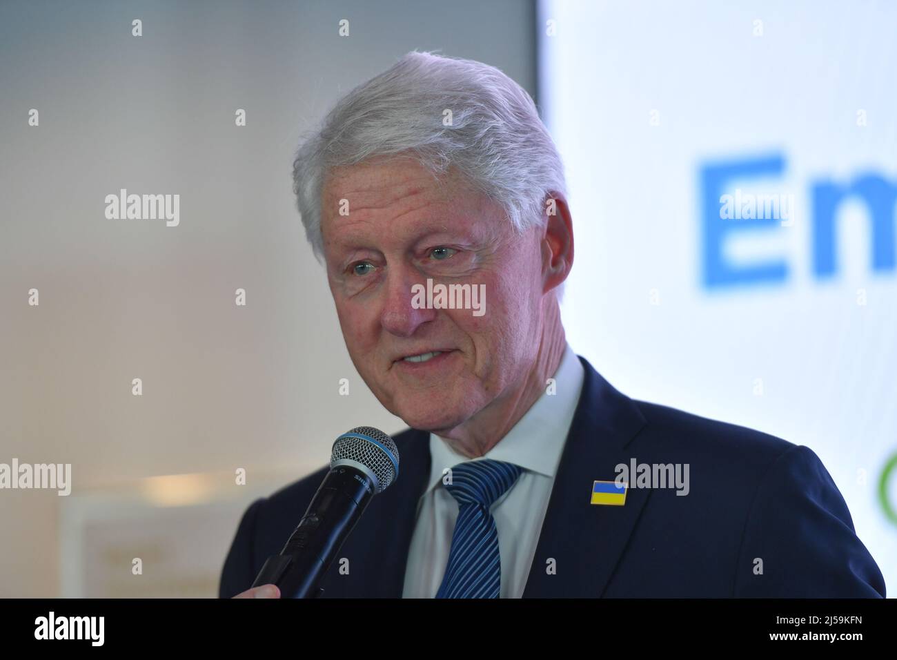 Former US President Bill Clinton attends a press conference to announce ...