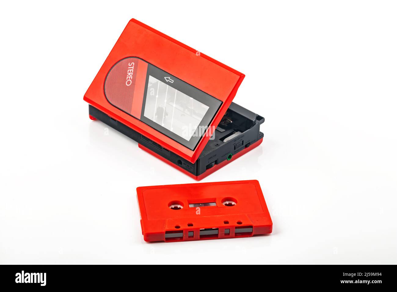 Beautiful red vintage audio cassette player over white background Stock ...