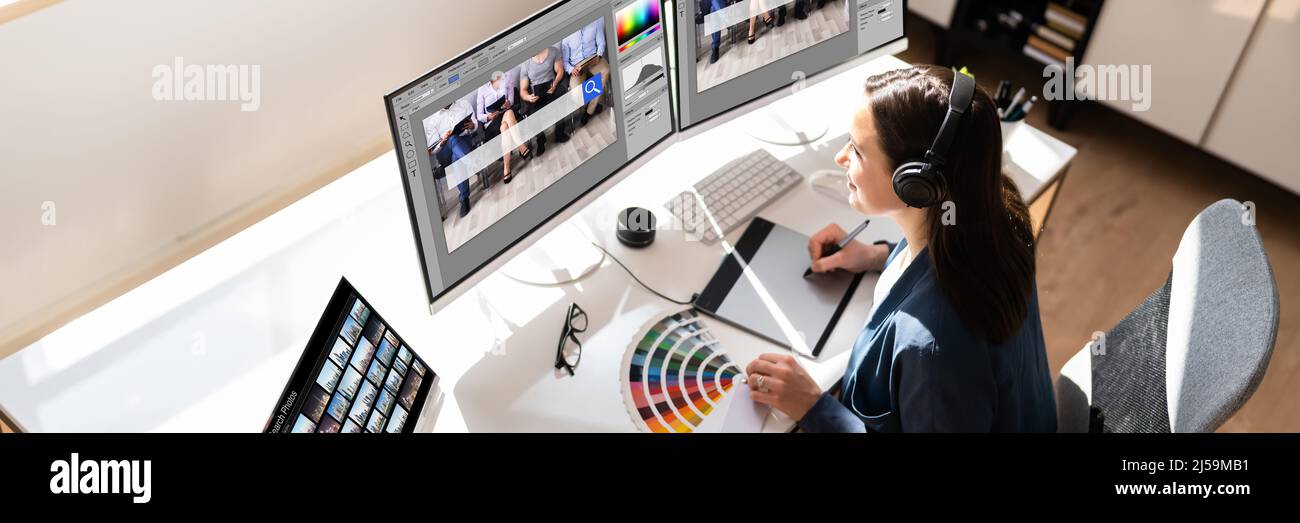 Graphic Web Designer Artist Using Computer To Design Stock Photo - Alamy