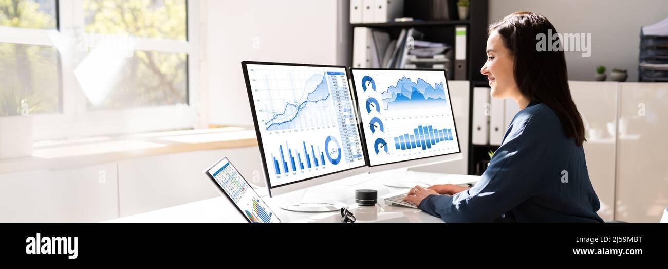 Financial Business Analytics Data Dashboard. Analyst Woman Stock Photo ...