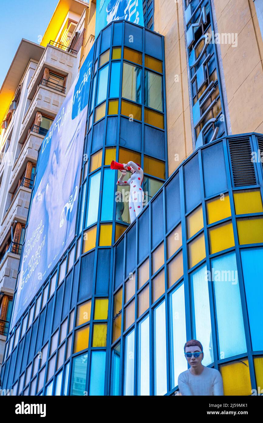 Exterior architectural feature of the Rialto Theater and Filmoteca. A ...