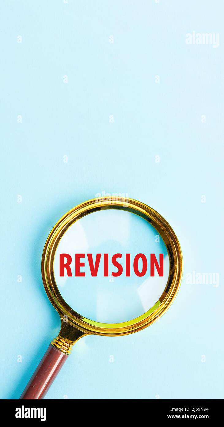 Magnifying glass with the word REVISION. Word writing text Revis Stock ...