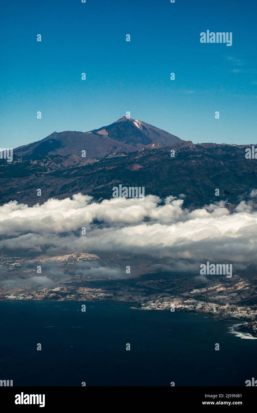 Aerial panoramic view on Tenerife island in Atlantic ocean with peak of ...