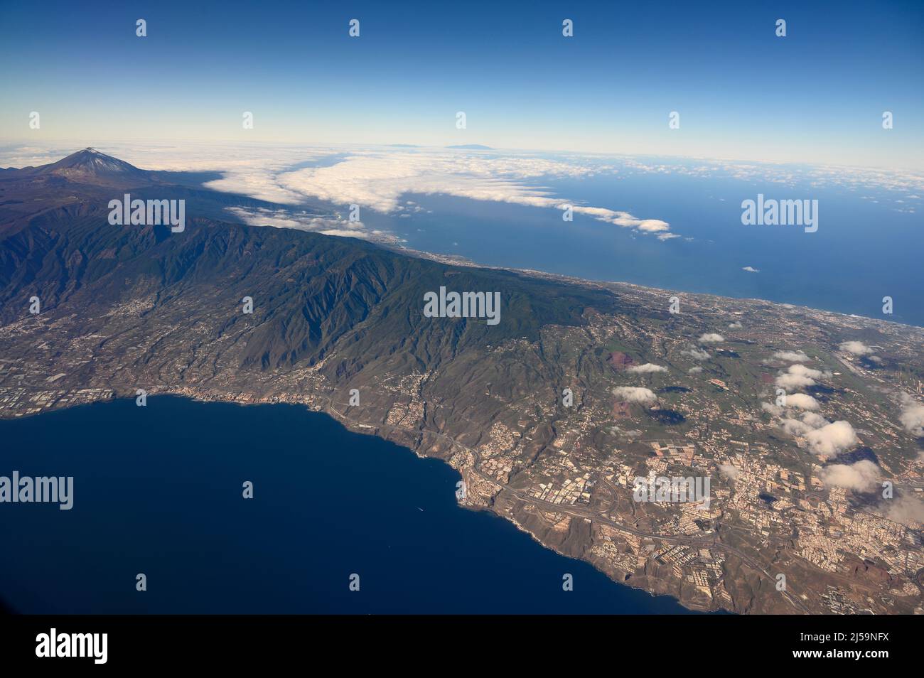 Aerial panoramic view on Tenerife island in Atlantic ocean with peak of ...