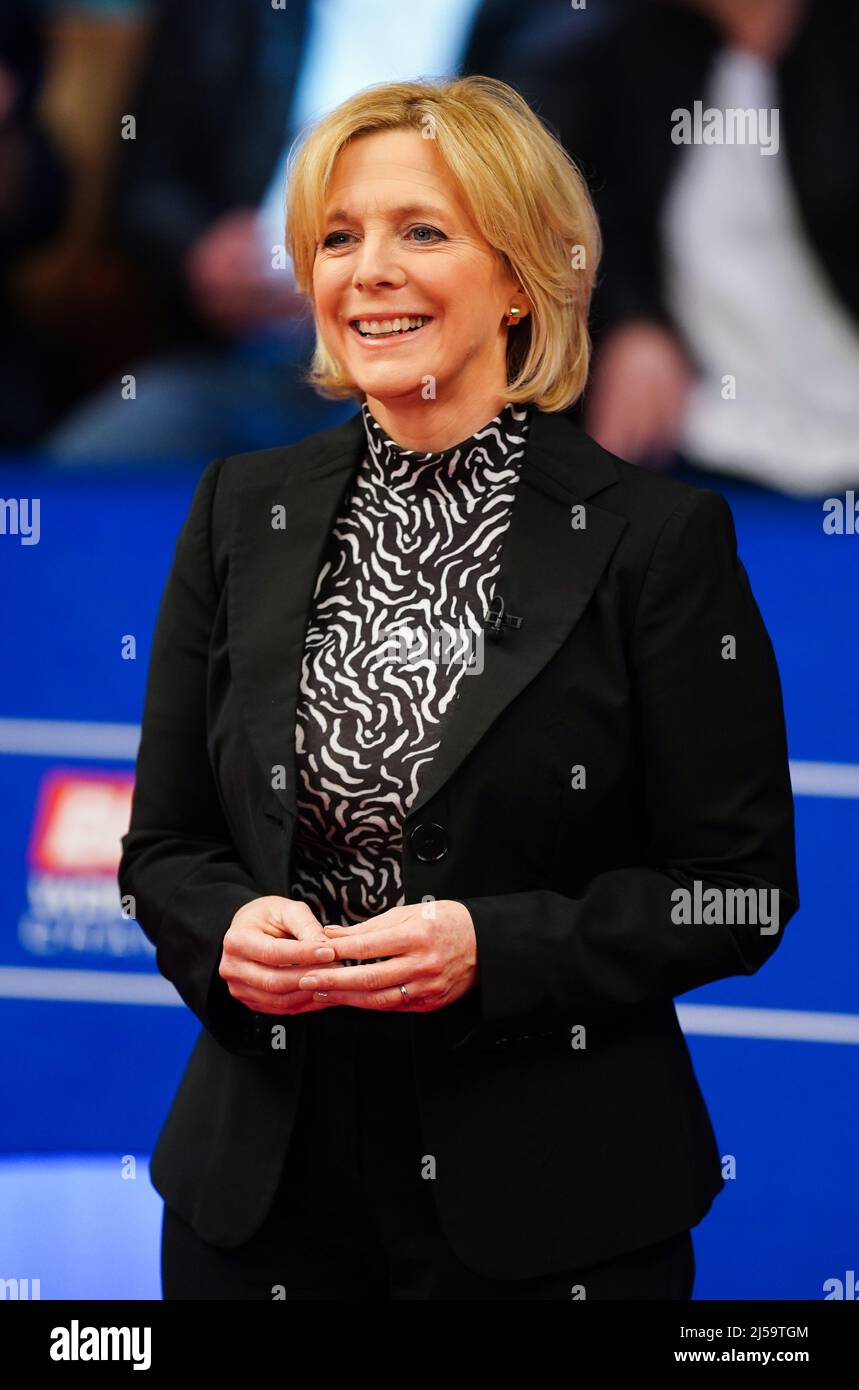 BBC Presenter Hazel Irvine during day six of the Betfred World Snooker ...