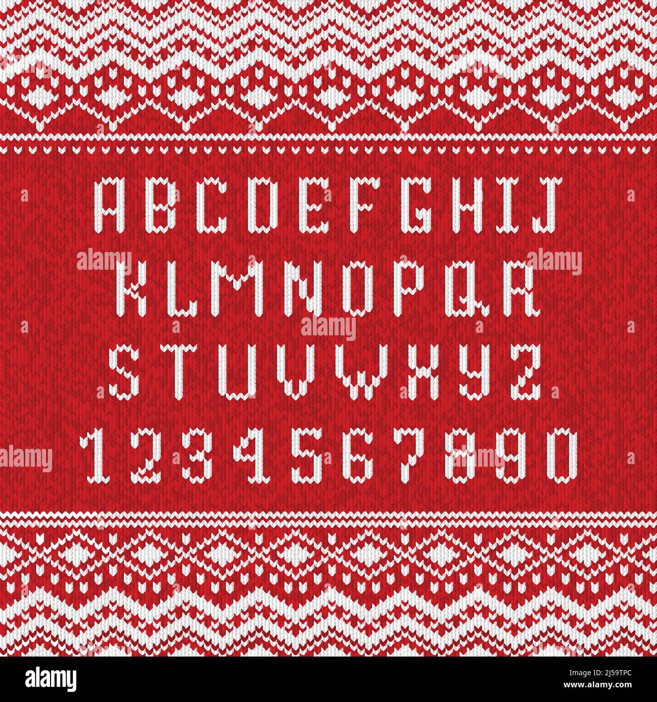 Knitting alphabet, vector knitted letters. Textile embroidery abc with ...