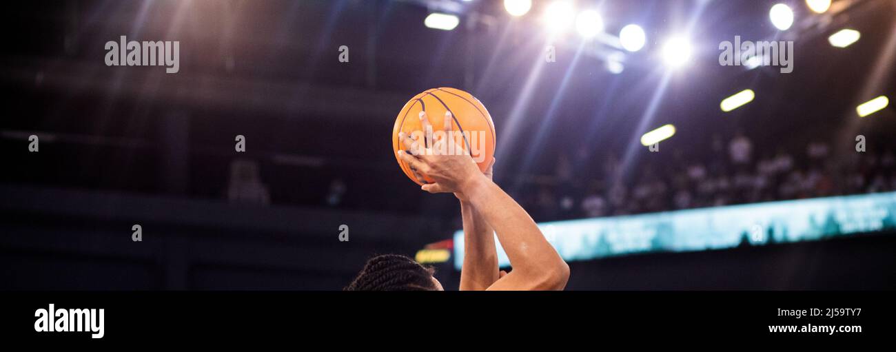 basketball game ball in hoop Stock Photo - Alamy