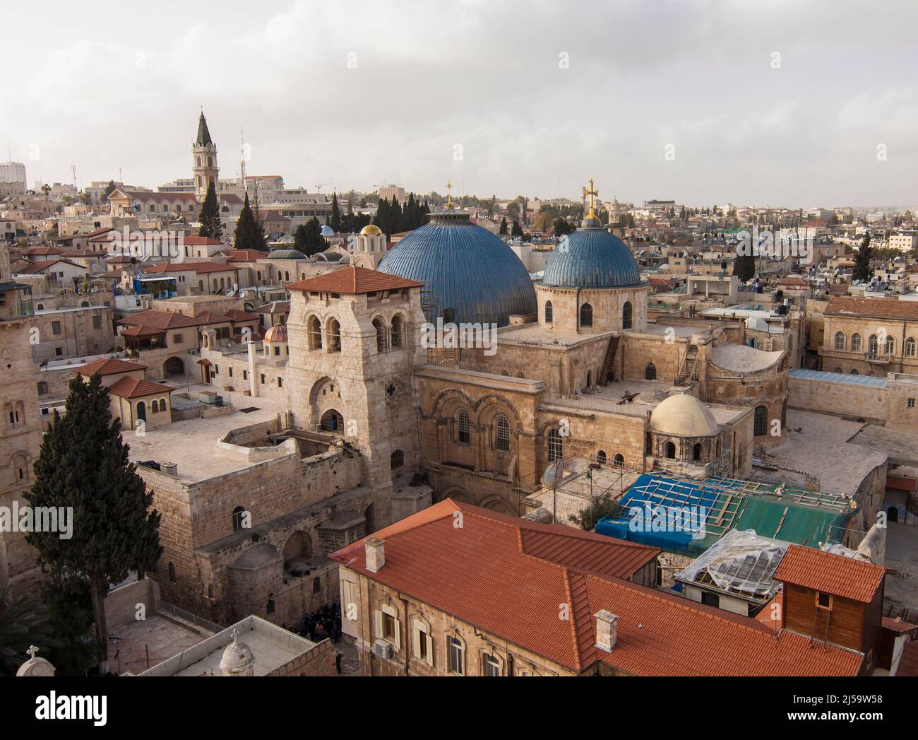 Israel - Jerusalem - Aerial view of church of the Holy Sepulchre with ...