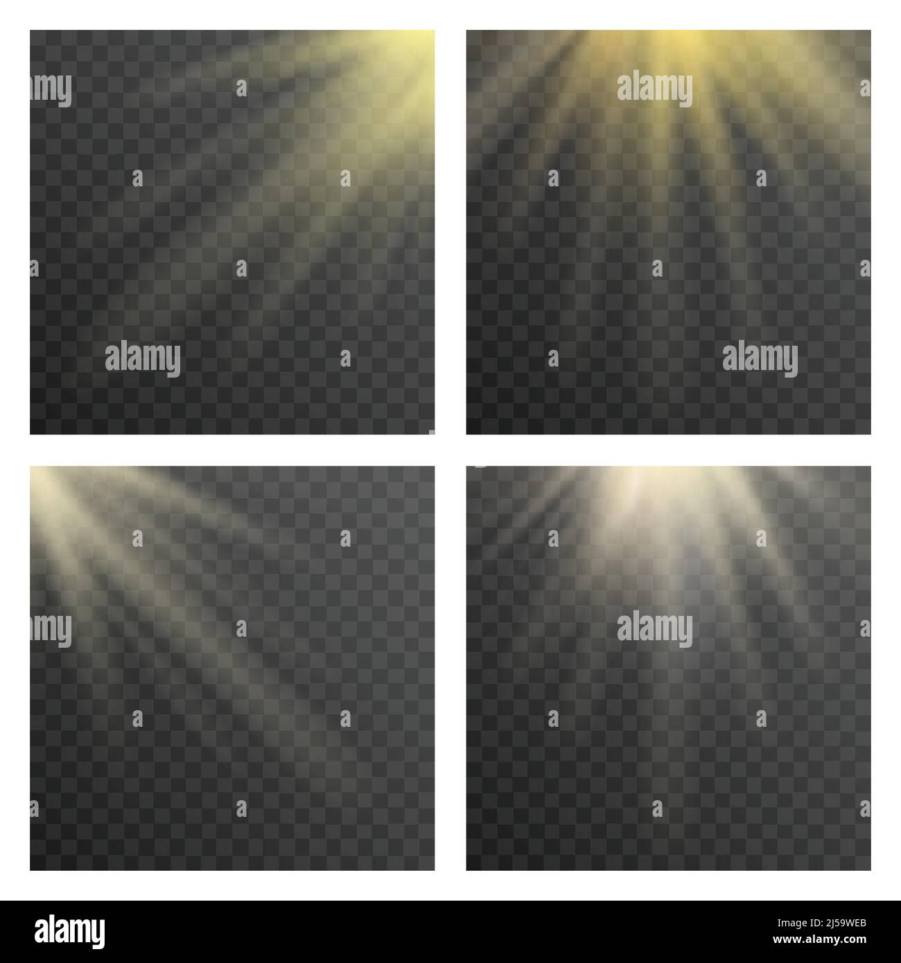 Sun beams or sun rays on transparent checkered background vector ...