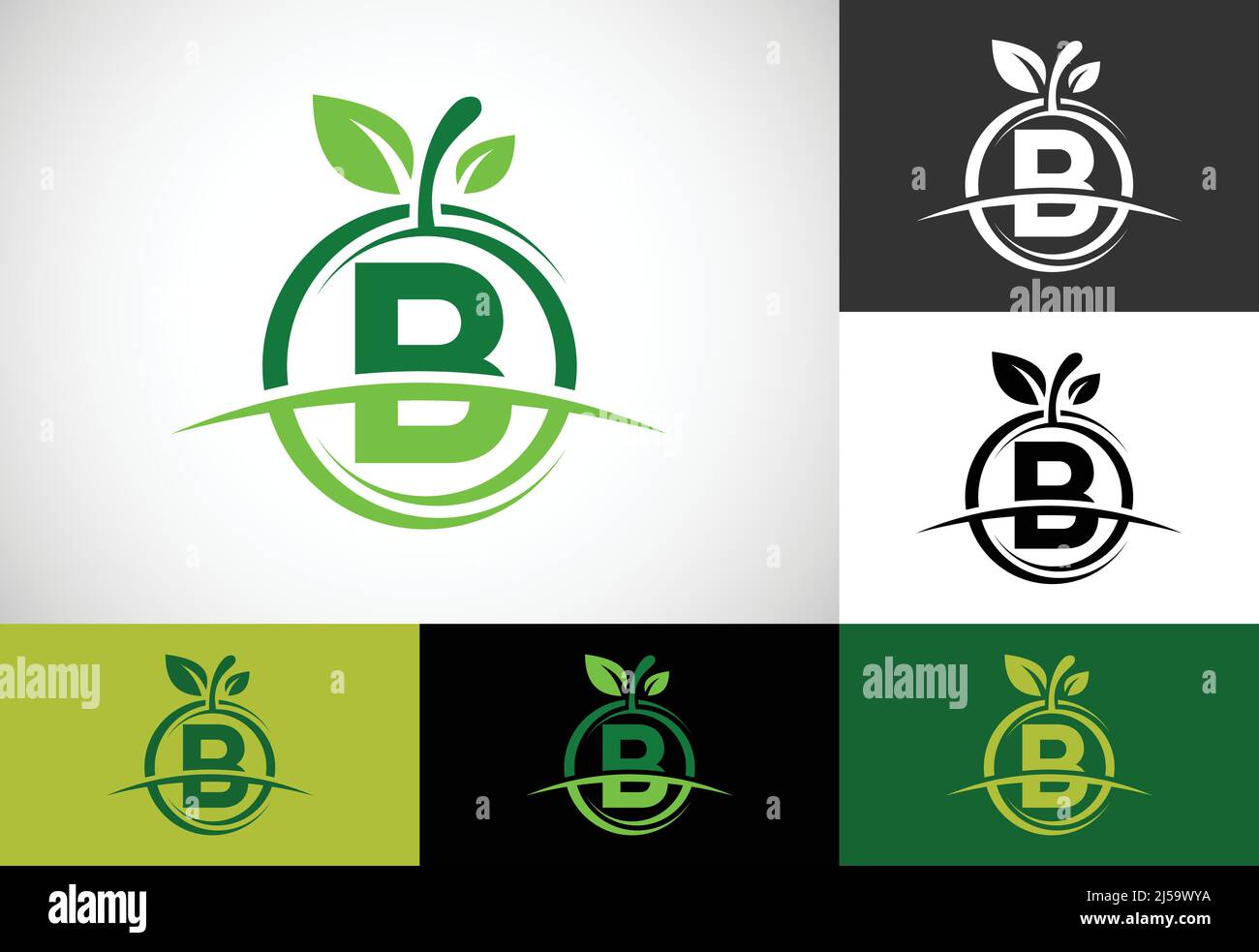 Initial B monogram alphabet with the abstract apple logo. Healthy food ...