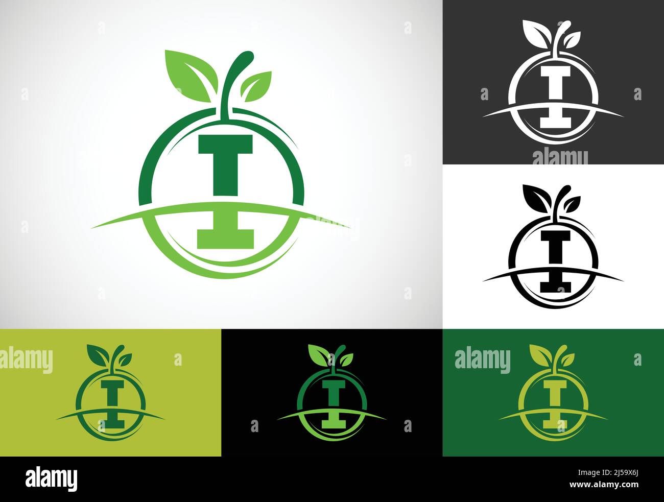 Initial I monogram alphabet with the abstract apple logo. Healthy food ...
