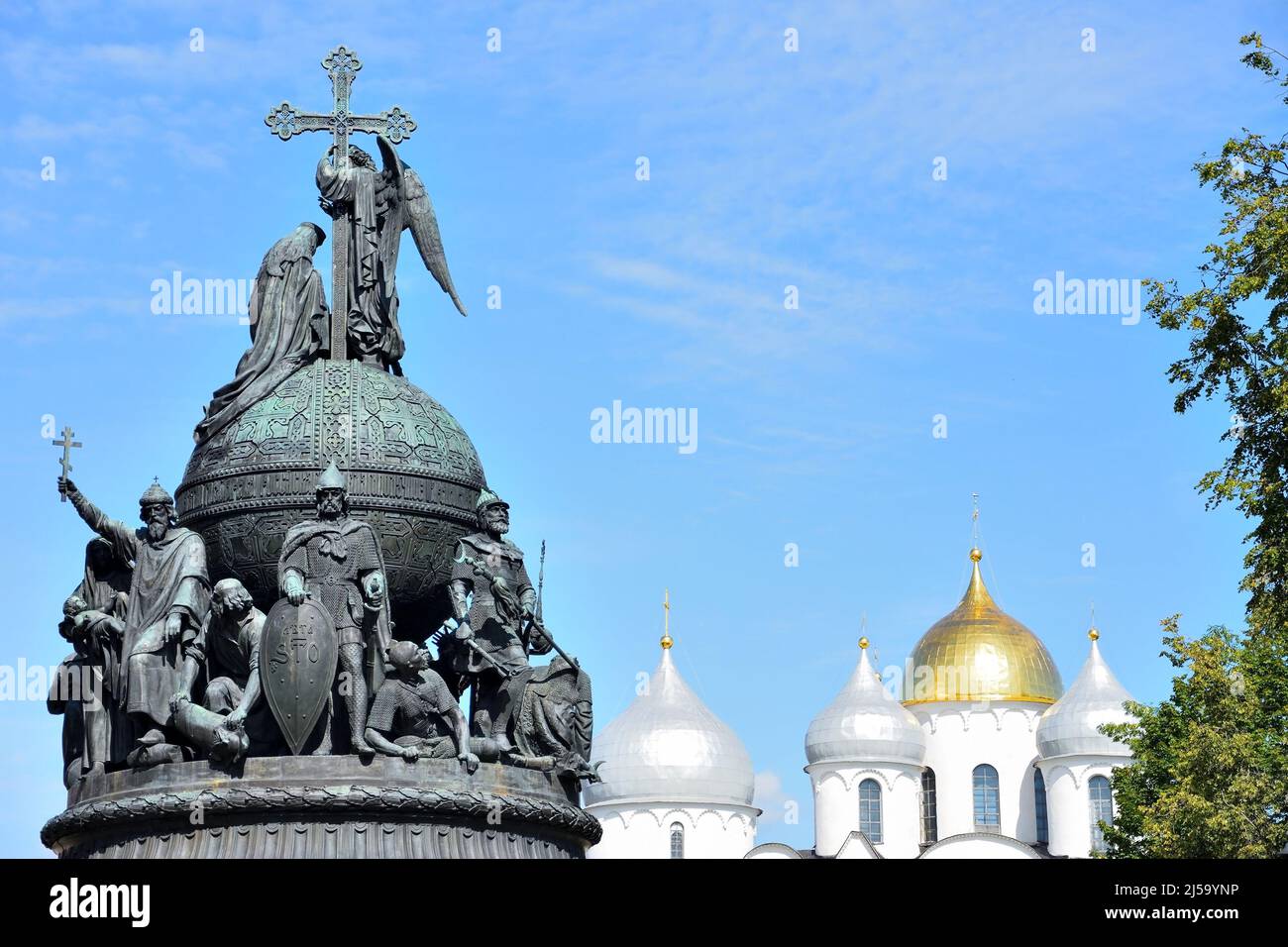 Sofia cathedral and monument for Russia millennium in Veliky Novgorod Stock Photo - Alamy