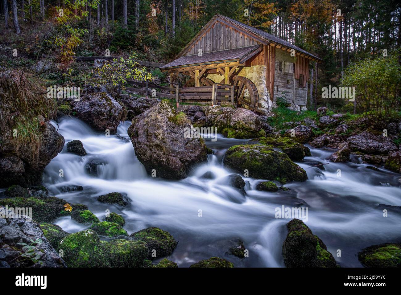 Beautiful waterfall in Bayern during autumn season Stock Photo - Alamy