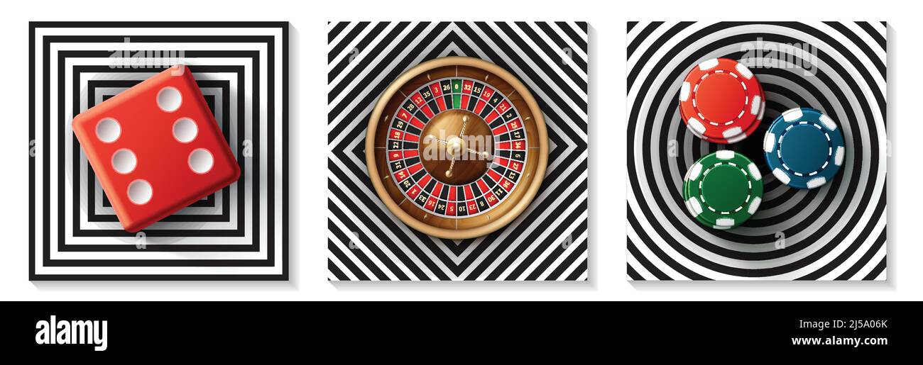 Realistic casino elements collection with red dice roulette wheel ...