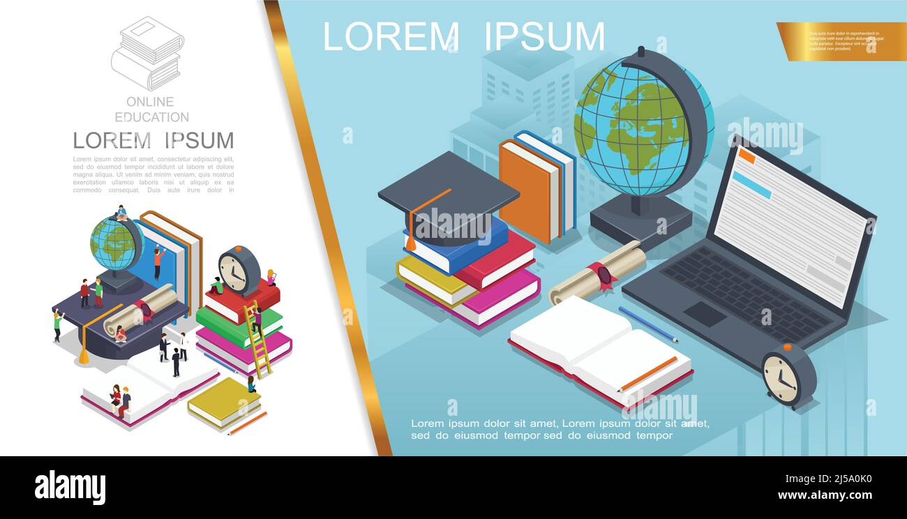 Isometric online education composition with people in learning process ...