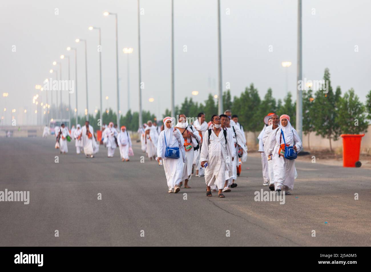 Pilgrims arriving at Arafat area during Hajj season which takes place ...