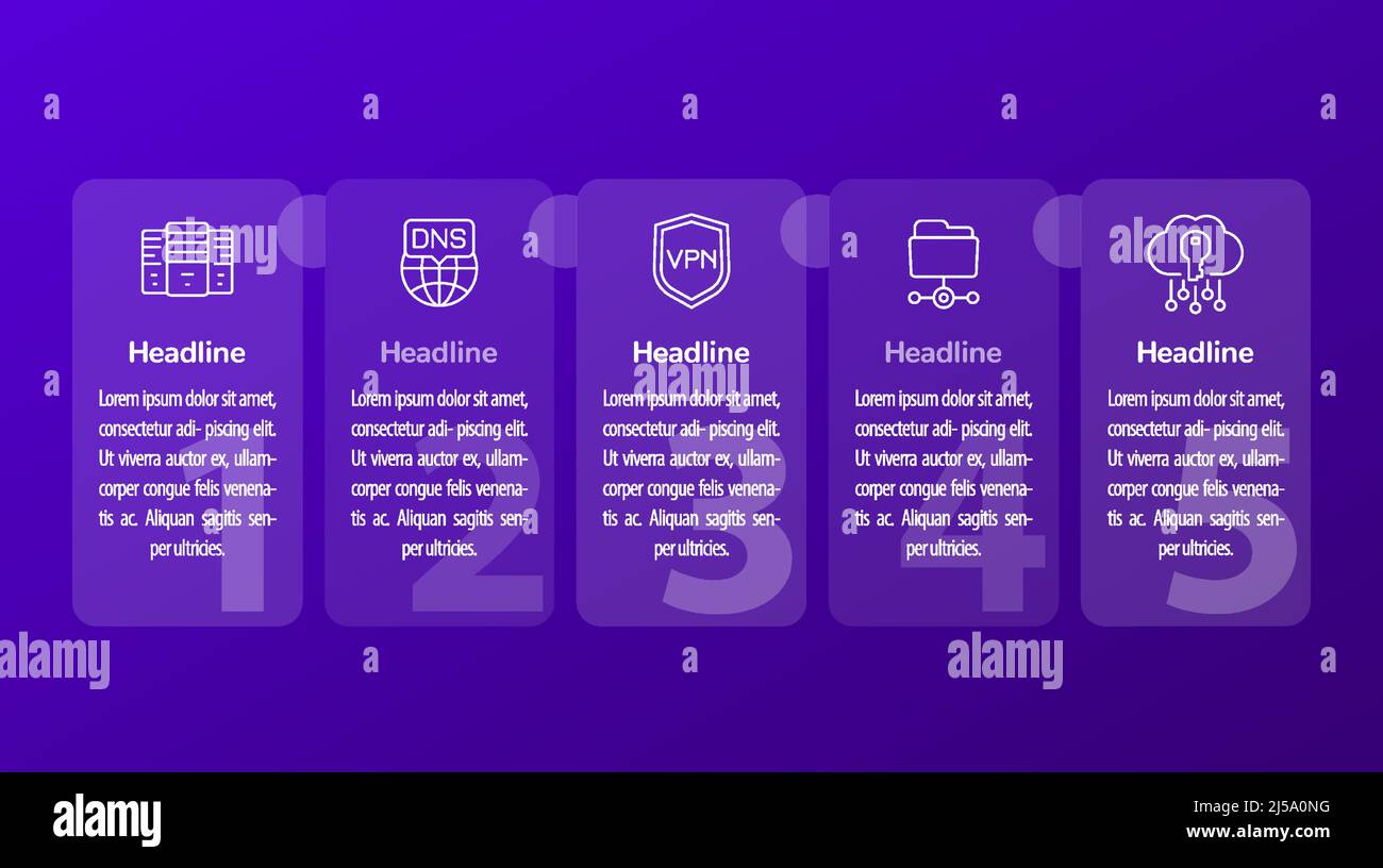 hosting, dns, vpn infographics 1, 2, 3, 4, 5 steps Stock Vector Image ...