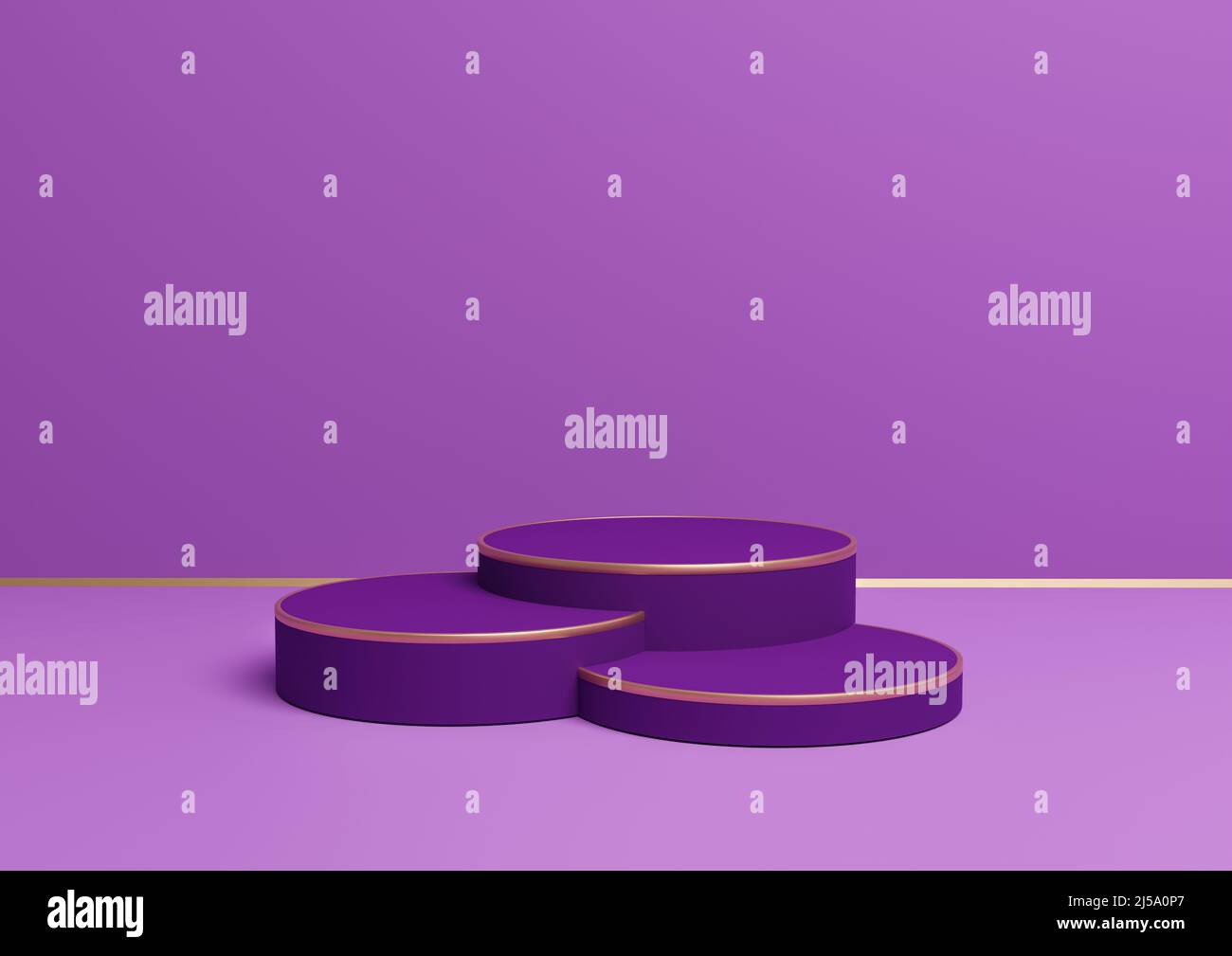 Bright purple, violet 3D rendering simple product display with three ...