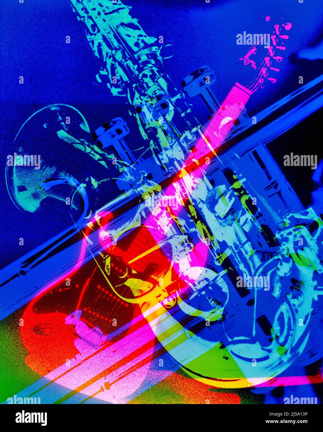 1970s 1980s MULTIPLE PASTEL EXPOSURES OF ELECTRIC GUITAR AND VARIOUS ...