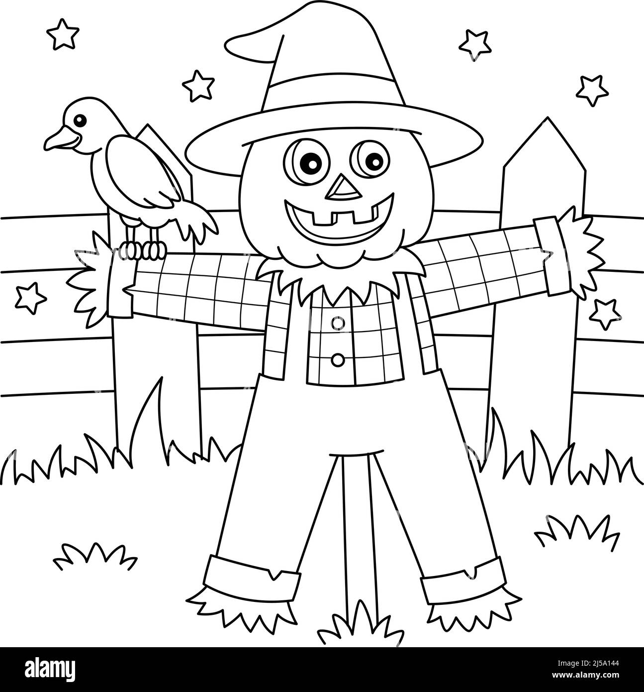 Scarecrow Halloween Coloring Page for Kids Stock Vector Image & Art - Alamy