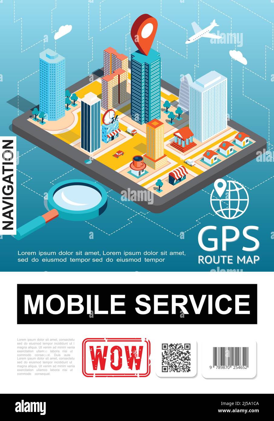 Isometric mobile navigation service poster with city on smartphone ...