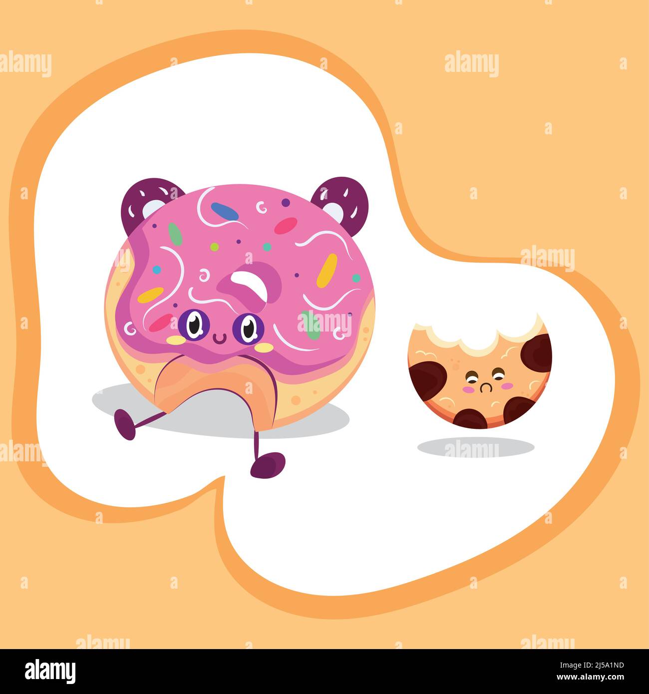 Happy donut and cookie cartoon character Fast food Vector Stock Vector ...