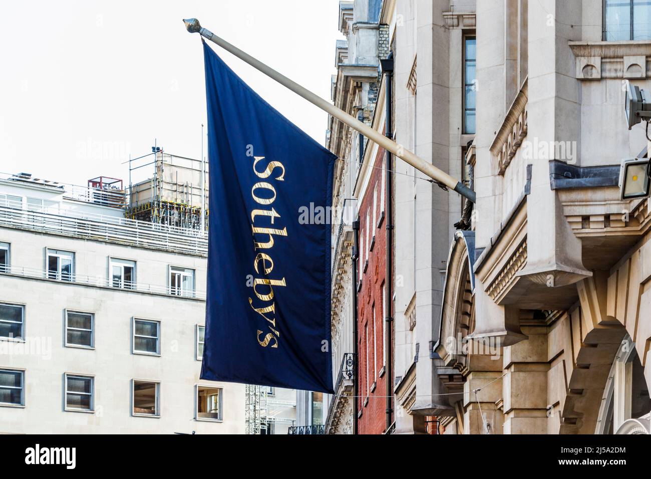 Flag outside Sotheby's coffe bar in St. George Street in the Mayfair ...