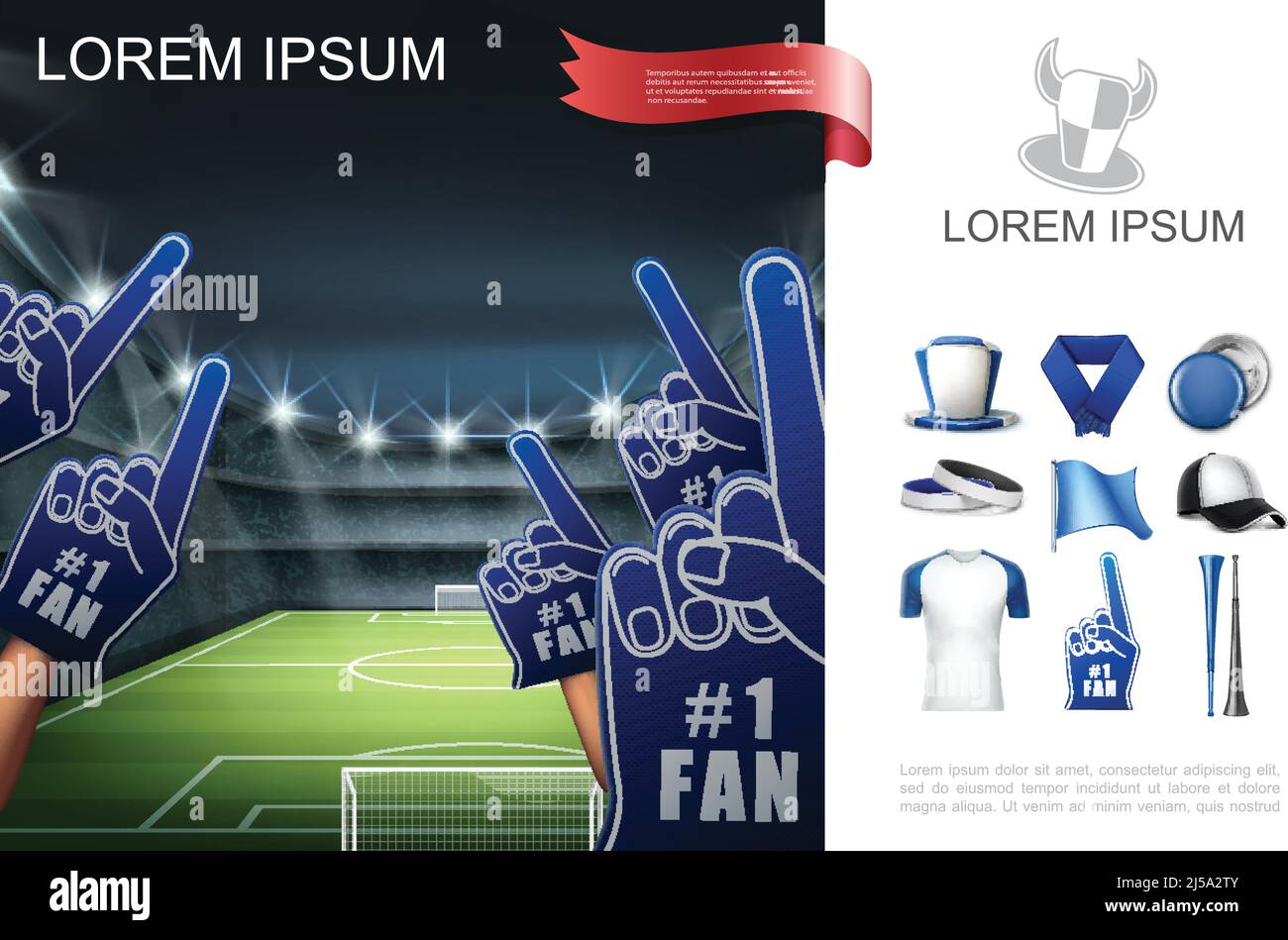 Realistic football fans attributes concept with soccer field cap hat ...