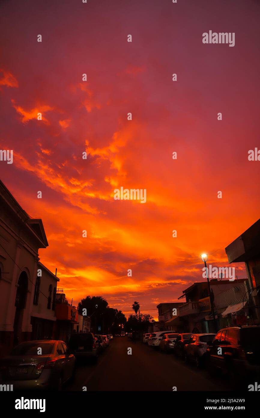 Reddish day during sunset in the center of Hermosillo Mexico. 2022 ...