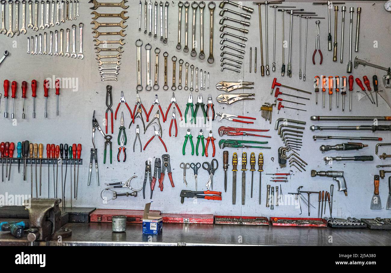 car mechanic and repair equipment stand Stock Photo - Alamy