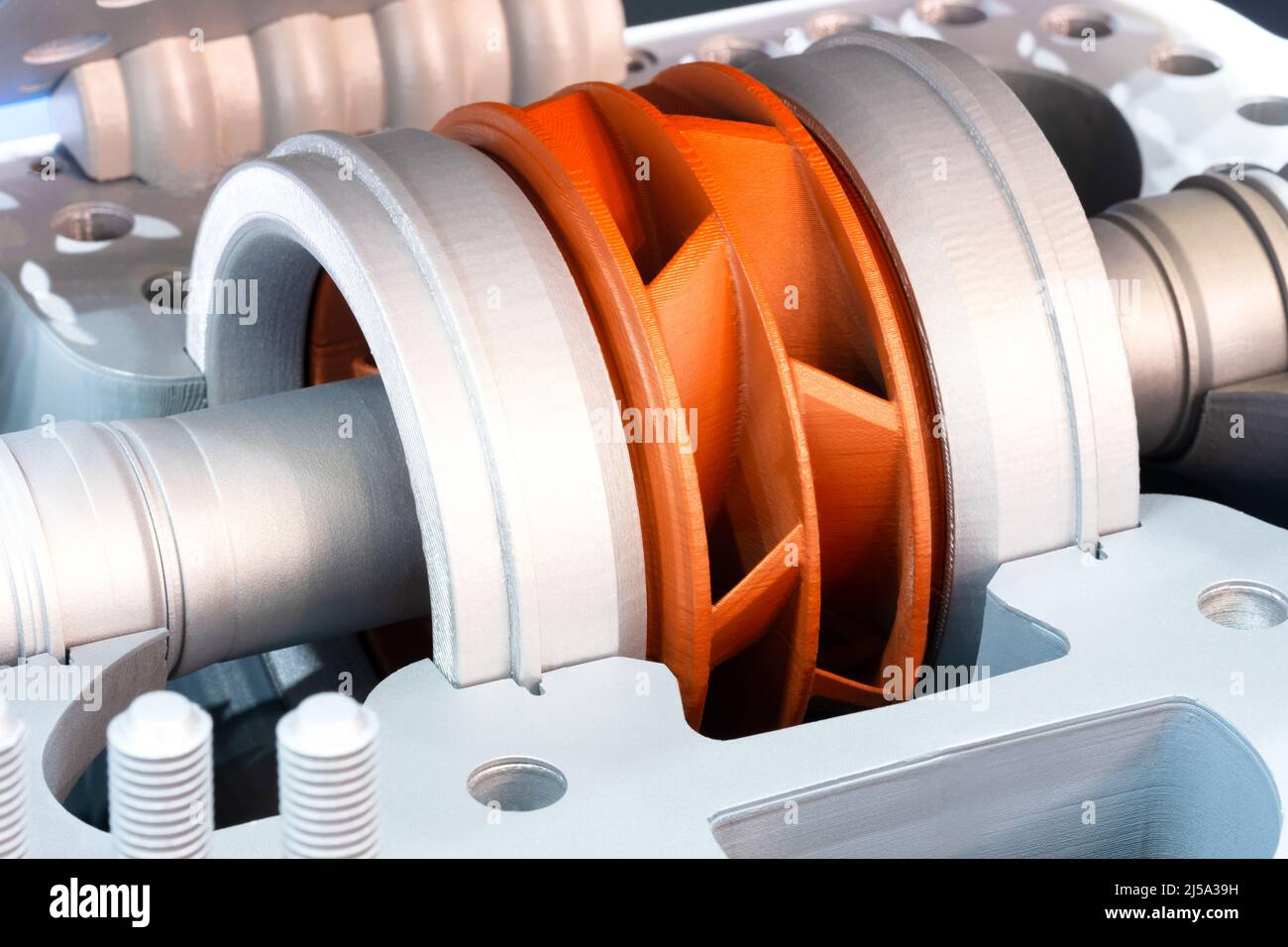 close up detail cross section impeller inside of electric centrifugal ...