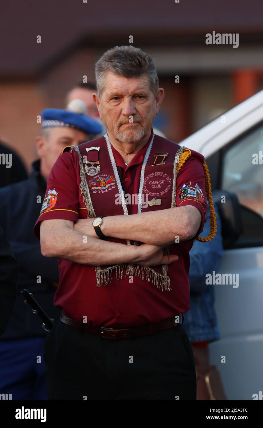 Derek Hussey at a rally in opposition to the Northern Ireland Protocol ...
