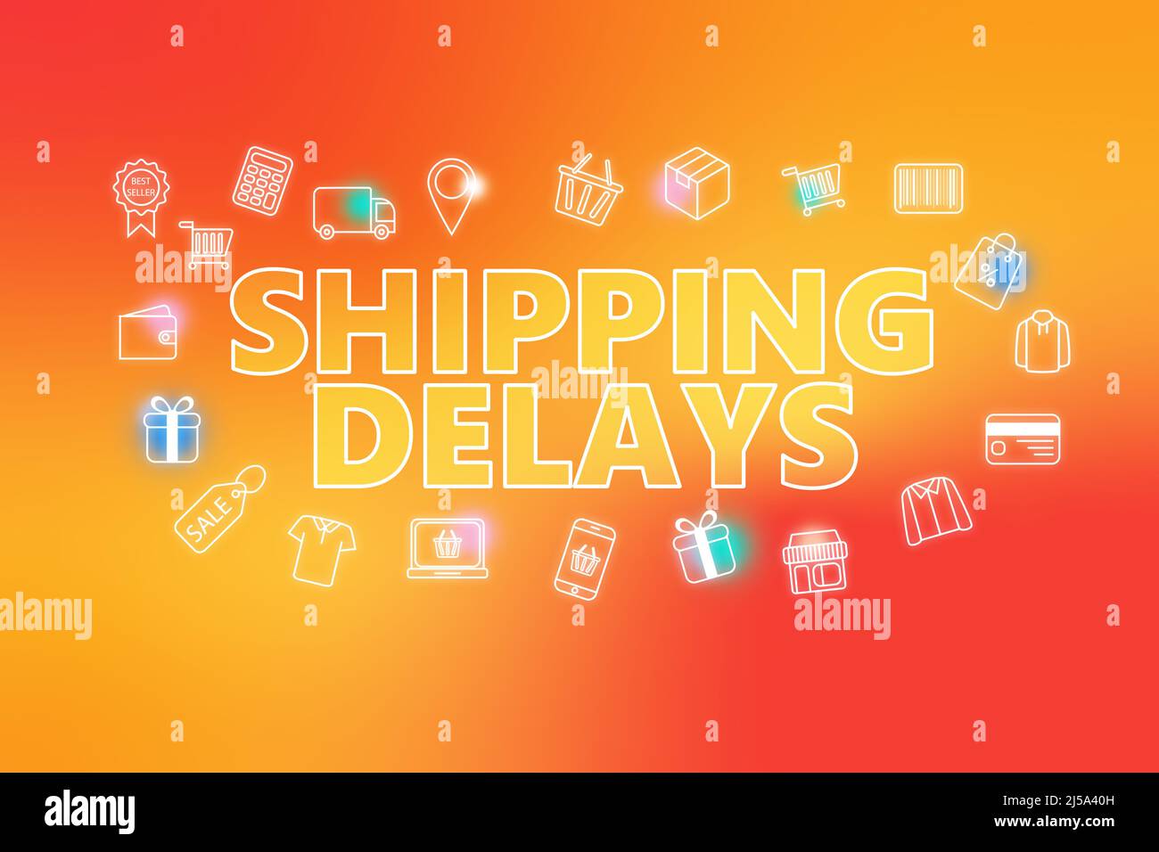 Shipping Delays - ecommerce web banner on orange background. Various ...