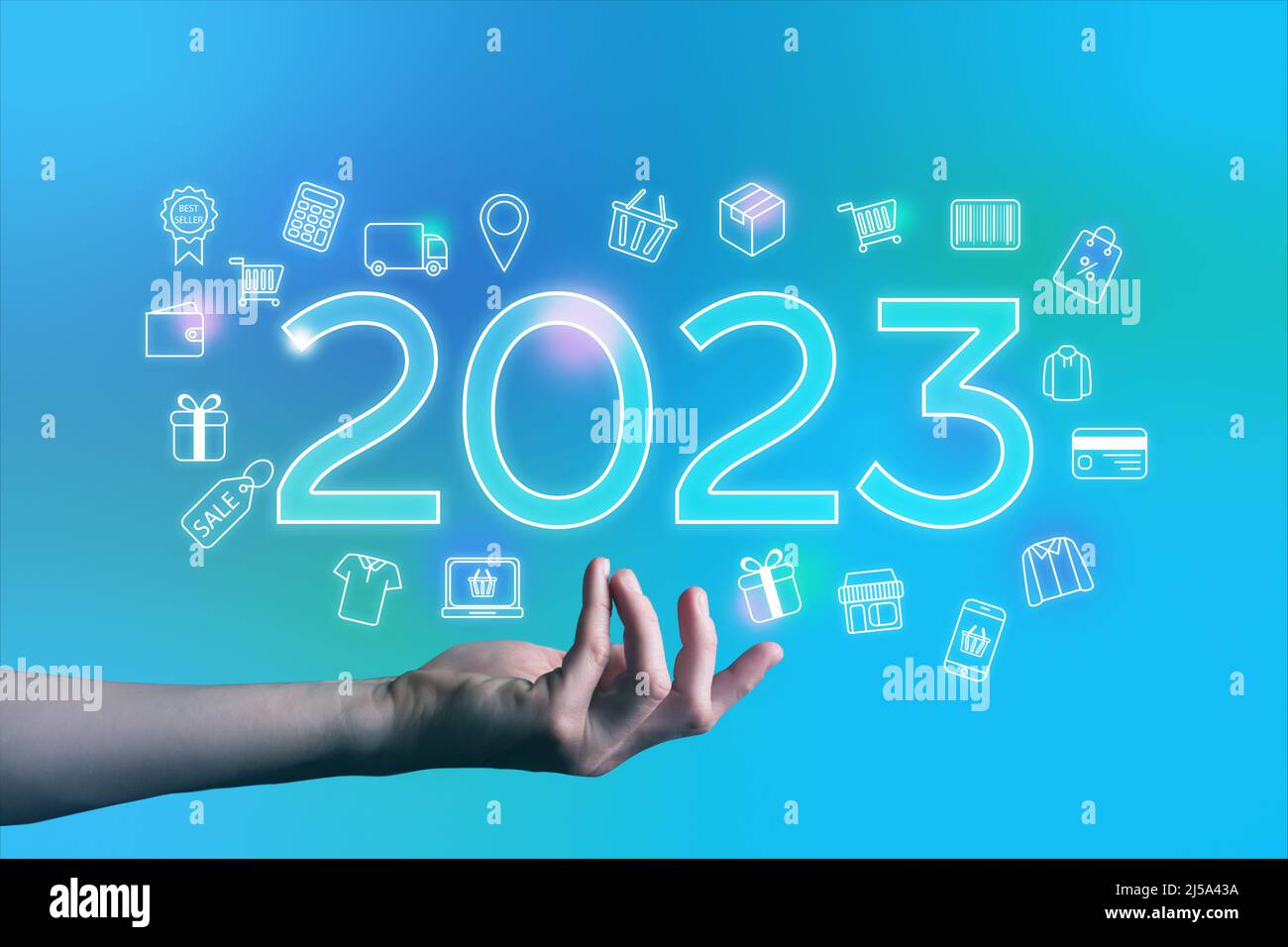 2023 New Year & Christmas Shopping — e-commerce web banner on blue ...